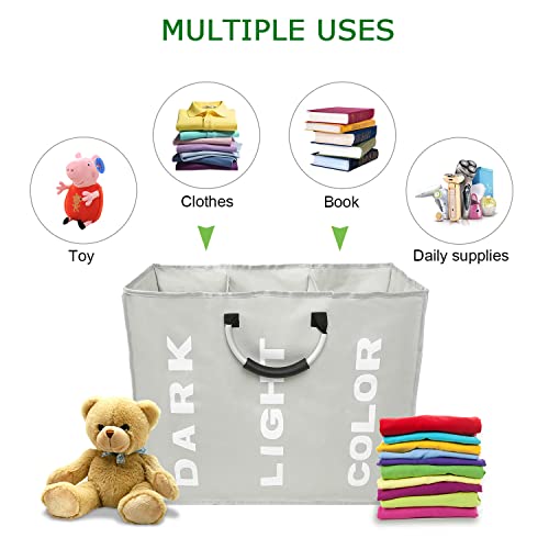 Kavolet 3 Sections Collapsable Laundry Baskets, Laundry Hamper with Alloy Handle, Clothes Basket Sorter Storage Bag, Dirty Clothes Storage Baskets, for Bedroom, Closet, Bathroom, Colleg, 23*12*19IN