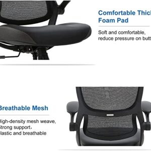 Office Chair Ergonomic Desk Chair - Leather Cushion Mesh High Back with Lumbar Support Computer Chair, Adjustable Flip Up Arms, Home Office Desk Chair