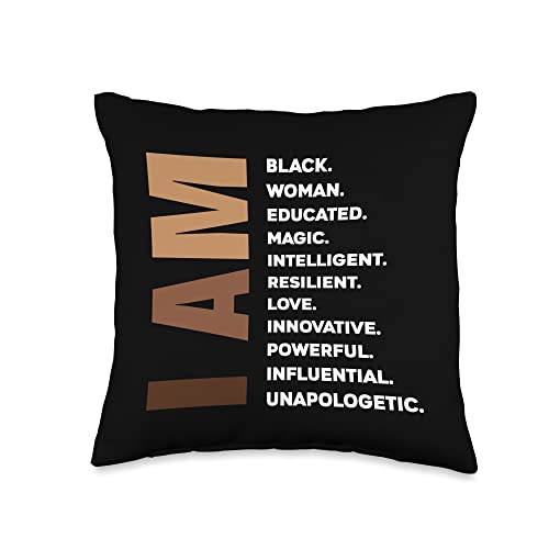 African American Women Apperal & Gifts Melanin Queen Afro American Women Black Woman Throw Pillow, 16x16, Multicolor