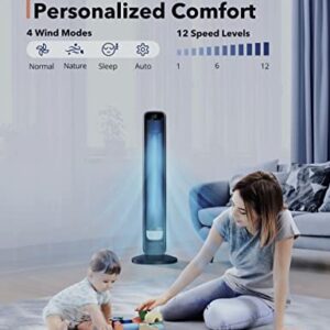 Tower Fan, 42” DC Motor Tower Fan with 28dB, 12 Speeds, 4 Modes, 90° Oscillating Fan, Night Light, 12H Timer, LED Display, Quiet Cooling Bladeless Fan with Remote for Bedroom Living Room Office