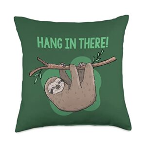 motivational sloth t-shirts & gifts hang in there cute motivational sloth get well soon throw pillow, 18x18, multicolor