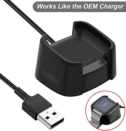 Emilydeals Charger for Fitbit Versa/Versa Lite, Replacement USB Charging Dock with 3.3ft Cable Cord for Fitbit Versa Lite, Versa Smartwatch (Black)