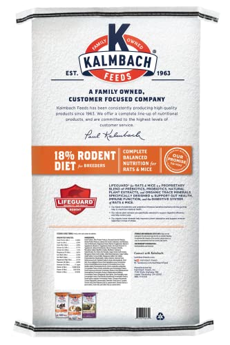 Kalmbach Feeds 18% Rodent Diet Cubed Feed for Rats and Mice in All Life Stages, 50 lb Bag