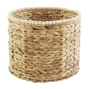 Mud Pie Hyacinth Beaded Basket Set, Brown, small 9" x 12" dia | large 11" x 14" dia