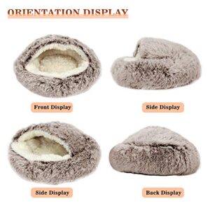 KWEWIK Cat Bed Round Soft Plush Burrowing Cave Hooded Cat Bed Donut for Dogs & Cats, Faux Fur Cuddler Round Comfortable Self Warming pet Bed, Machine Washable, Waterproof Bottom, Small, Coffee