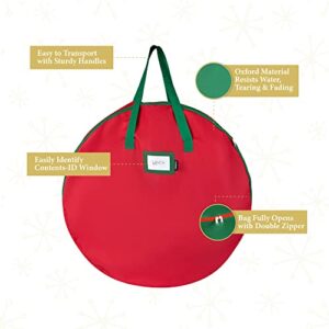 Christmas Wreath Storage Bag- 2-Pack - Durable Tarp Material, Zippered, Reinforced Handle and Easy to Slip The Wreath in and Out. Protect Your Holiday Wreath from Dust, Insects, and Moisture. (RED)