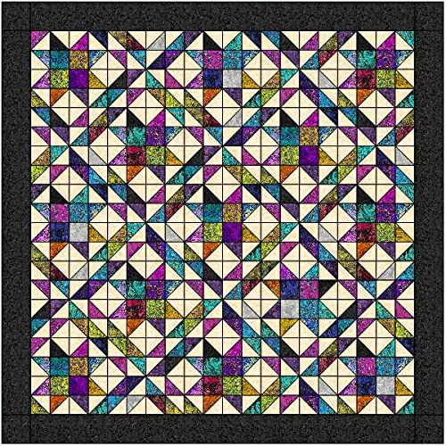 Material Maven Quilt Kit Painted Sky with Paula Nadelstern's Poured Colour Fabric by Benartex Precut Queen Sz, Multi Color, 90'x90'