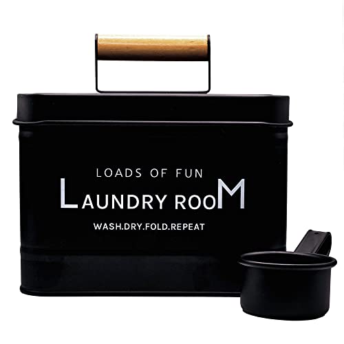 M.C.S. Modern Farmhouse Metal Laundry Bin, Dryer Sheet Holder Laundry Detergent Dispenser with Lid and Scoop for Laundry Room Decor and Space Saving Laundry Room Organization and Storage