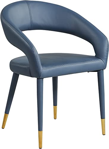 Meridian Furniture Destiny Collection Modern | Contemporary Faux Leather Upholstered Rounded Back Dining Chair, 23" W x 23" D x 31.5" H, Navy