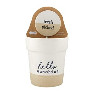 mud pie pot marker set, hello sunshine, 4.5" h x top dia 4" x bottom dia 3"