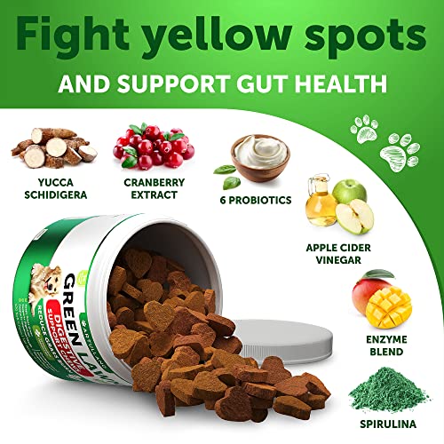 Grass Burn Spot Chews for Dogs - Dog Pee Lawn Spot Saver Caused by Dog Urine - Grass Treatment Rocks - Cranberry + Digestive Enzymes - Dog Urine Neutralizer for Lawn