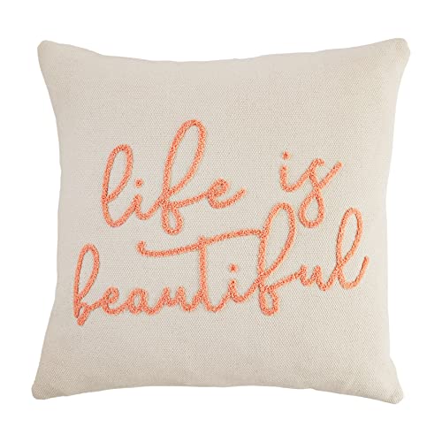 Mud Pie Color Sentiment Dhurrie Pillow, 22" x 22", Life is Beautiful