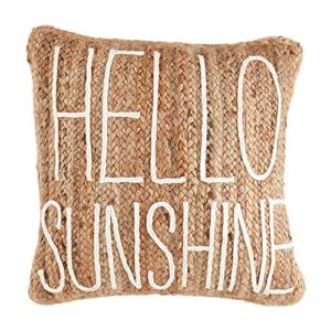 mud pie hello sun jute porch pillow, 18" x 18", tan