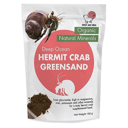 Snout and shell Organic Pet Hermit Crab Greensand Food Supplement - High Magnesium Iron Potassium Deep Ocean Natural Minerals - 100g 100 g, Green/Brown