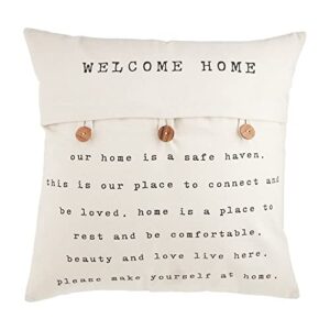 mud pie button pillow, 18" x 18", welcome home