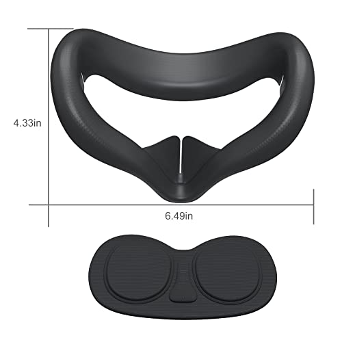 SUPERUS VR Silicone Face Cover Compatible for Oculus Quest 2 with Lens Protector, Washable Face Pad & Scratch-Resistant Lens Cover, Lightproof Dust-Proof Non-Slip VR Accessories 2-Pack Set (Black)