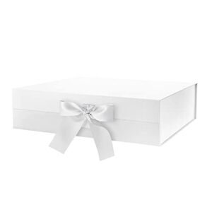 blk&wh large gift box with ribbon 13.5x9x4.1 inches, white gift box with lid large, bridesmaid proposal box, luxury magnetic box for presents (glossy white)