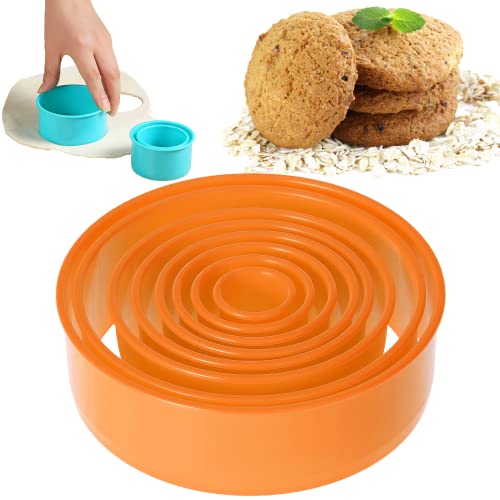 Crethinkaty 5.2IN Round Cookie Cutter for Baking, 8Pcs Round Cookie Biscuit Cutter Set for Making Donut Pies Scone(5.2/4.7/4/3.2/2.8/2.2/1.6/0.98IN)-Orange