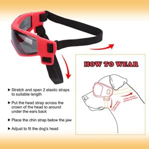 Goggles for Dogs, Ownpets Dog Glasses UV Protection Goggles Snow Protection Wind Protection Dust Protection with Adjustable Strap, Safety Pet Sunglasses for Small and Medium Dog, Red