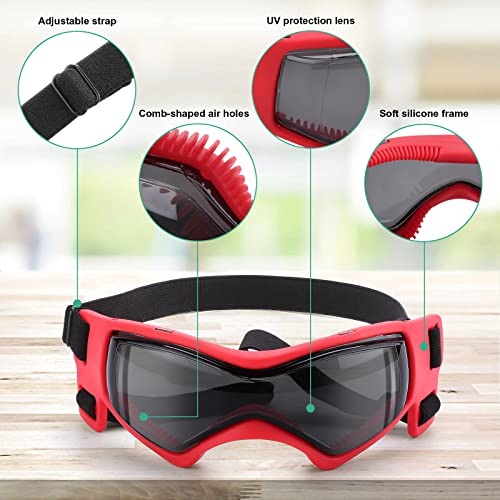 Goggles for Dogs, Ownpets Dog Glasses UV Protection Goggles Snow Protection Wind Protection Dust Protection with Adjustable Strap, Safety Pet Sunglasses for Small and Medium Dog, Red