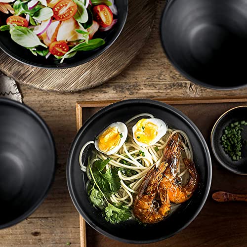 shopwithgreen Unbreakable Plastic Japanese Style Ramen Bowl Set of 4-44 OZ Large Ramen Bowls for Pho Thai Miso Udon Soup Noodles - Dishwasher Safe & BPA free Bowl Set for Family (Black)