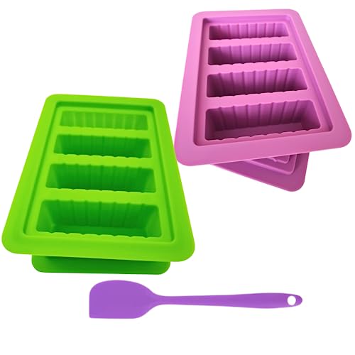 Butter Molds Silicone Tray 2packs - with Silicone Spatula, Container with Lid 4 Stick Forms for Making Herb Butter Candles Baking Cookies (LXE02.2 Green & Purple)