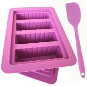 Butter Molds Silicone Tray 2packs - with Silicone Spatula, Container with Lid 4 Stick Forms for Making Herb Butter Candles Baking Cookies (LXE02.2 Green & Purple)