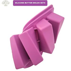 Butter Molds Silicone Tray 2packs - with Silicone Spatula, Container with Lid 4 Stick Forms for Making Herb Butter Candles Baking Cookies (LXE02.2 Green & Purple)