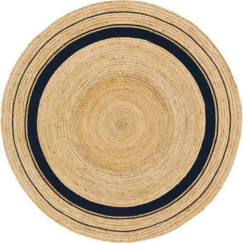 Vipanth Jute Rug Beige with Black Line Hand Braided Natural Jute Round Area Rug for Home Decor (8 Feet Round)