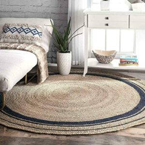 Vipanth Jute Rug Beige with Black Line Hand Braided Natural Jute Round Area Rug for Home Decor (8 Feet Round)