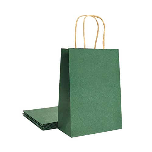 GARROS Green Kraft Paper Bags 5.8x3x8, Gift Bags, Christmas Kraft Bags With Handles, Paper Shopping Bags, Craft Bags, Merchandise Bags,6 Pcs Each