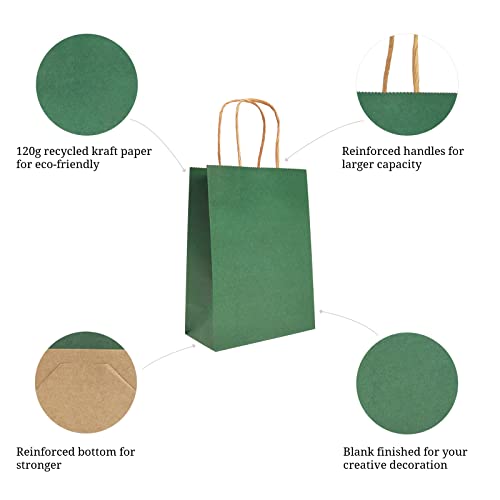 GARROS Green Kraft Paper Bags 5.8x3x8, Gift Bags, Christmas Kraft Bags With Handles, Paper Shopping Bags, Craft Bags, Merchandise Bags,6 Pcs Each