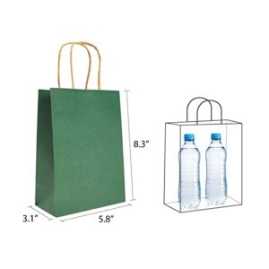 GARROS Green Kraft Paper Bags 5.8x3x8, Gift Bags, Christmas Kraft Bags With Handles, Paper Shopping Bags, Craft Bags, Merchandise Bags,6 Pcs Each