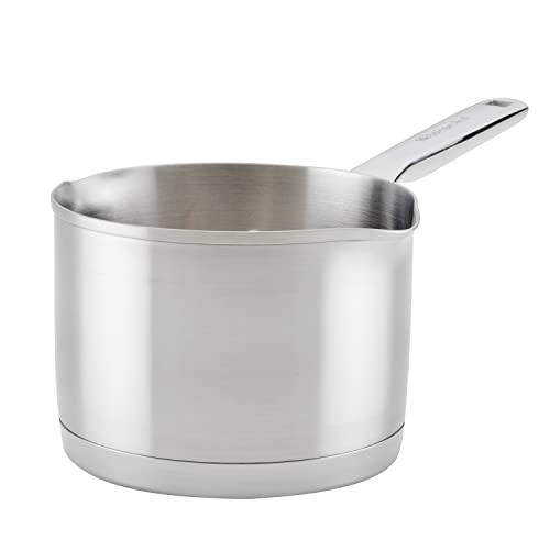 KitchenAid 3-Ply Base Stainless Saucepan with Pour Spouts, 1.5 Quart, Brushed Stainless Steel