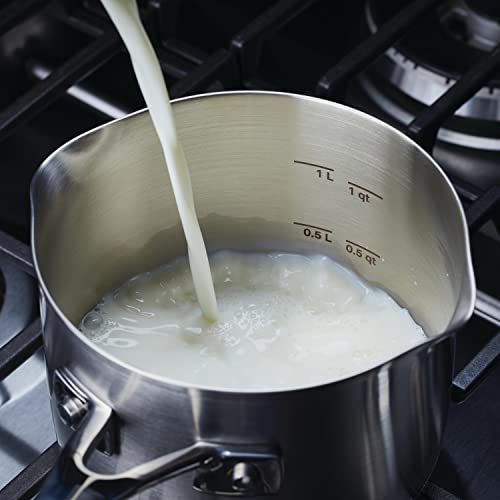 KitchenAid 3-Ply Base Stainless Saucepan with Pour Spouts, 1.5 Quart, Brushed Stainless Steel