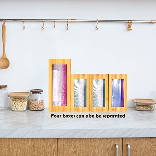 Ziplock Bag Storage Organizer for Kitchen Drawer,LIJEPNA Bamboo Ziploc Bag Organizer,4 Separate Baggie Organizer, Suitable for Gallon, Quart, Sandwich & Snack Variety Size Bag (4 box set)