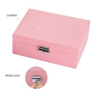 Smileshe Jewelry Box for Women Girls, PU Leather Organizer Holder Boxes with Lock, 2 Layers Removable Display Storage Travel Case for Rings Earrings Necklaces Bracelets