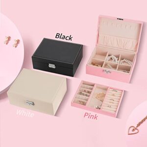 Smileshe Jewelry Box for Women Girls, PU Leather Organizer Holder Boxes with Lock, 2 Layers Removable Display Storage Travel Case for Rings Earrings Necklaces Bracelets