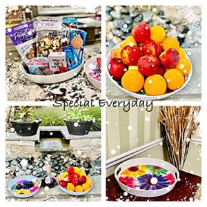 Christmas Serving Tray, Melamine Round Serving Tray Decorative Serving Tray for Tea, Drinks, Fruits in Size 13"/15"+ Free Serving Spoon (Flower-2pcs/set)