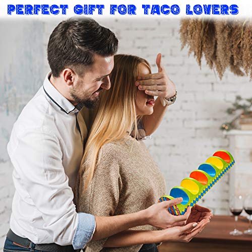 Ceramic Taco Holder Stand - Colorful Handmade Taco Stand with 6 Dividers - Taco Shell Holder for Soft or Hard Taco Shells for Taco Tuesday, 14 Inches Long by 4 Inches Wide