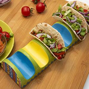 Ceramic Taco Holder Stand - Colorful Handmade Taco Stand with 6 Dividers - Taco Shell Holder for Soft or Hard Taco Shells for Taco Tuesday, 14 Inches Long by 4 Inches Wide