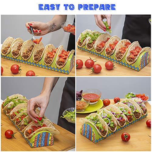 Ceramic Taco Holder Stand - Colorful Handmade Taco Stand with 6 Dividers - Taco Shell Holder for Soft or Hard Taco Shells for Taco Tuesday, 14 Inches Long by 4 Inches Wide