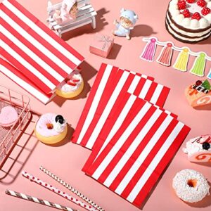 Dianelhall 28 Pcs Red and White Striped Bag Circus Carnival Treat Bags Party Favor Gift Stripes Candy Goodie Kraft Paper for Christmas Valentines Birthday