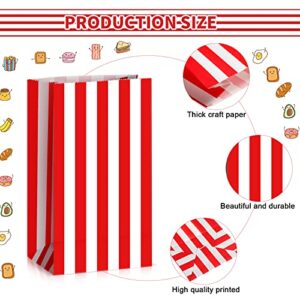 Dianelhall 28 Pcs Red and White Striped Bag Circus Carnival Treat Bags Party Favor Gift Stripes Candy Goodie Kraft Paper for Christmas Valentines Birthday