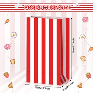 Dianelhall 28 Pcs Red and White Striped Bag Circus Carnival Treat Bags Party Favor Gift Stripes Candy Goodie Kraft Paper for Christmas Valentines Birthday