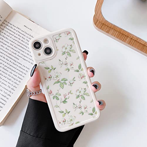 ZTOFERA Compatible with iPhone 13 Case for Girls Women, Floral Flower Pattern Design Silicone Case, Slim Shockproof TPU Protective Bumper Case Cover for iPhone 13,Beige