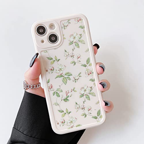 ZTOFERA Compatible with iPhone 13 Case for Girls Women, Floral Flower Pattern Design Silicone Case, Slim Shockproof TPU Protective Bumper Case Cover for iPhone 13,Beige