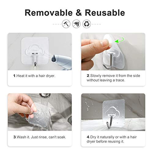 Znben Adhesive Hooks, Transparent Self Adhesive Wall Hooks Heavy Duty Cloud Shaped Removable Waterproof Clear Plastic Sticky Hooks Seamless Utility Hooks for Bathroom Shower Kitchen Ceiling - 10 Pcs