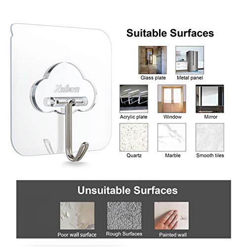 Znben Adhesive Hooks, Transparent Self Adhesive Wall Hooks Heavy Duty Cloud Shaped Removable Waterproof Clear Plastic Sticky Hooks Seamless Utility Hooks for Bathroom Shower Kitchen Ceiling - 10 Pcs