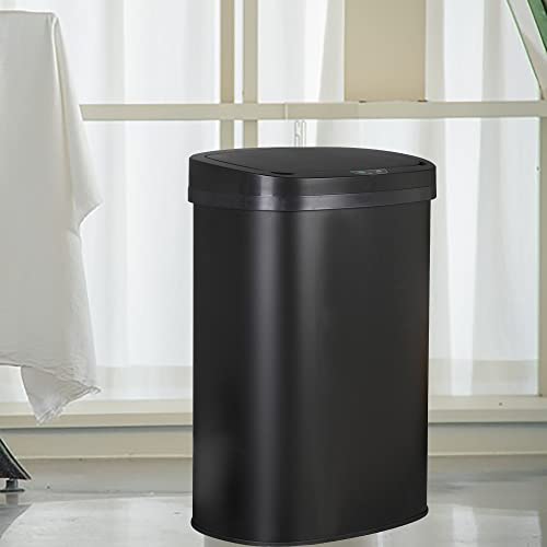 Trash Can 13 Gallon Stainless Steel Kitchen Garbage Can Touch Free with Lid Automatic Sensor Large Capacity for Living Room (Black)